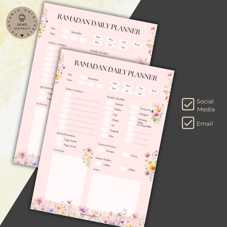 Ramadan Daily Planner 2026, Pastel Pink Floral Sheets, Journal, Quran ...