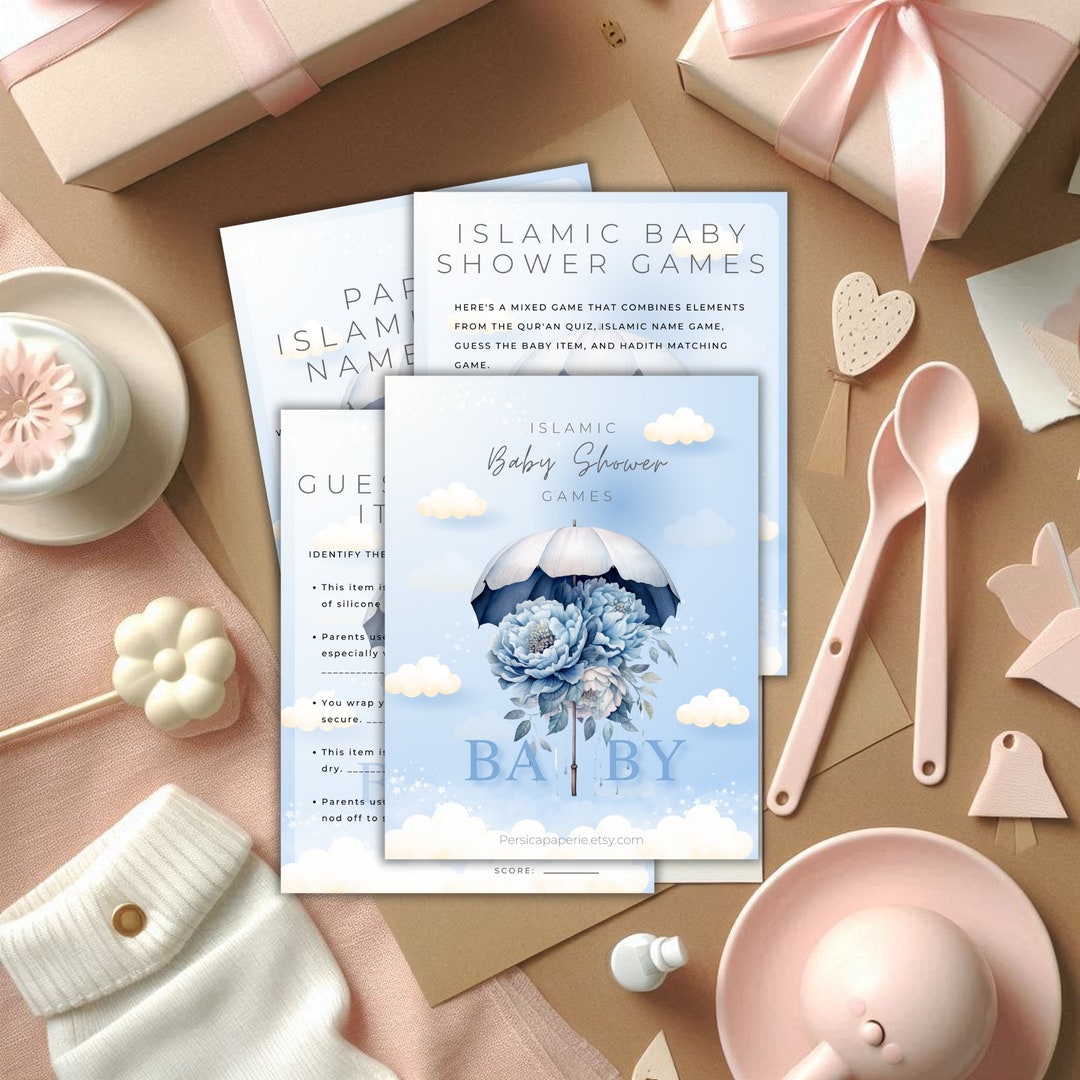 On Cloud 9 Blue Muslim Baby Shower Game, 4 Games in 1 Aqiqah, Editable ...