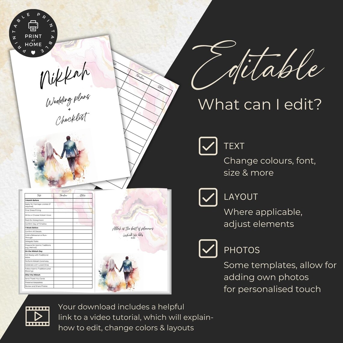 Muslim Wedding Checklist, Nikkah Planner, Editable Template, Islamic ...