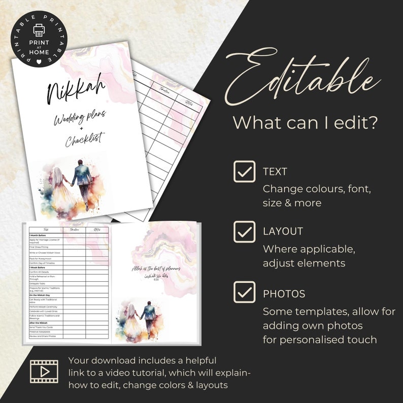 Muslim Wedding Checklist, Nikkah Planner, Editable Template, Islamic ...