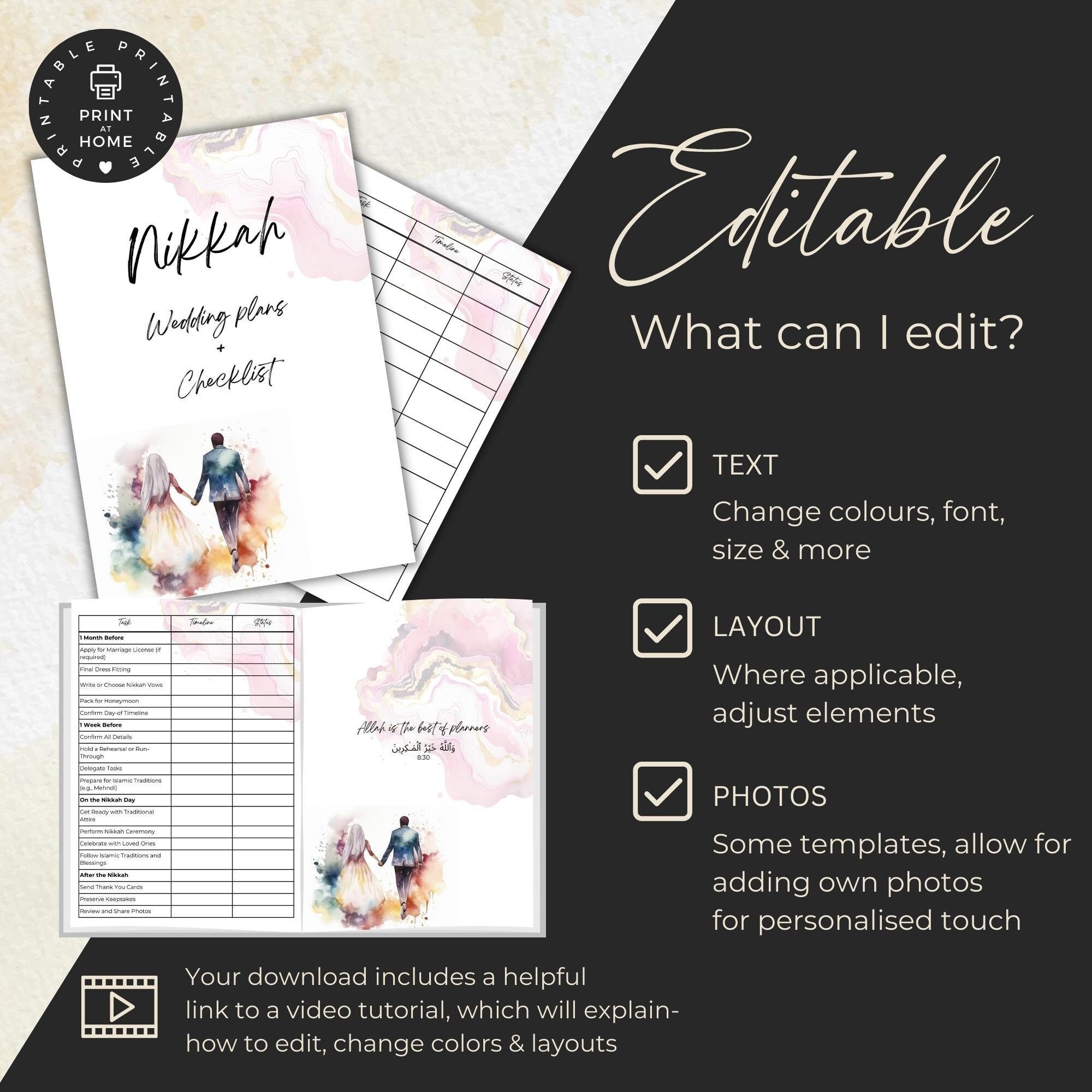 Muslim Wedding Checklist, Nikkah Planner, Editable Template, Islamic ...