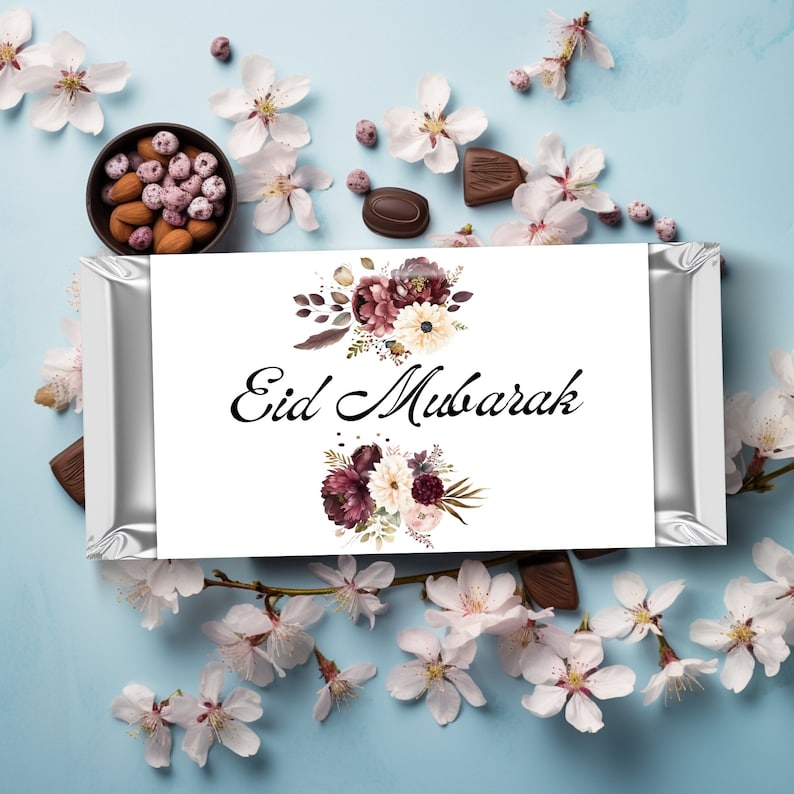 Eid Mubarak Floral Chocolate Wrappers, INSTANT DOWNLOAD, DIY Eid Ul ...