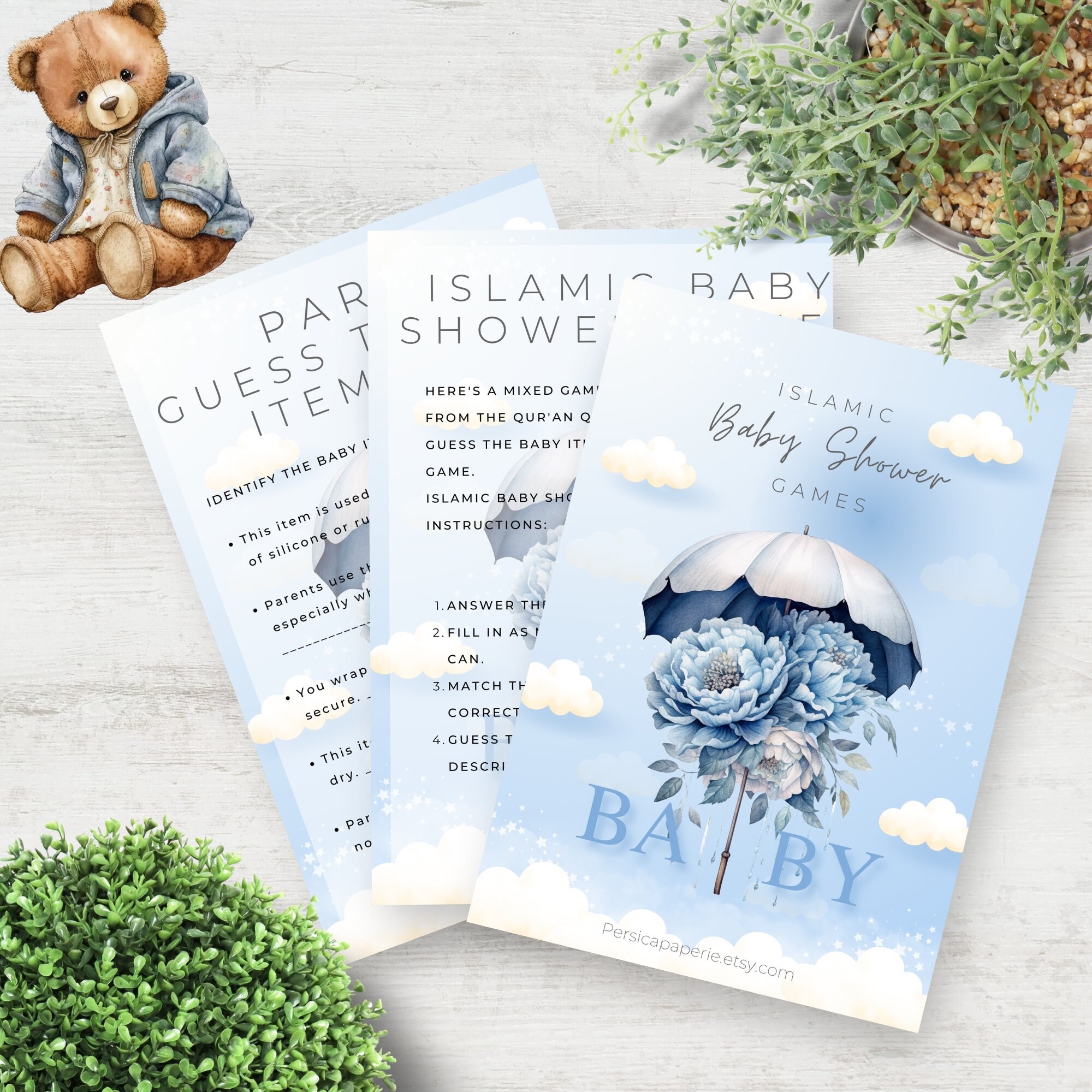 On Cloud 9 Blue Muslim Baby Shower Game, 4 Games in 1 Aqiqah, Editable ...