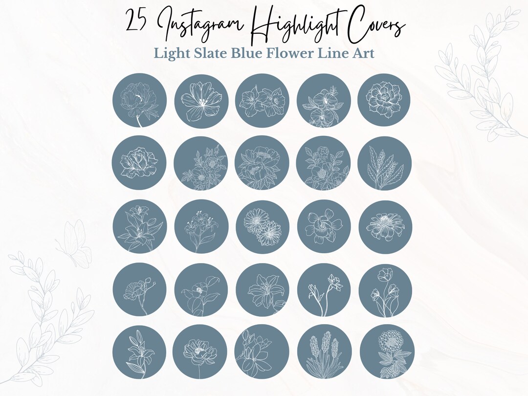25 Light Slate Blue Flower Line Art Instagram Story Highlight Covers ...