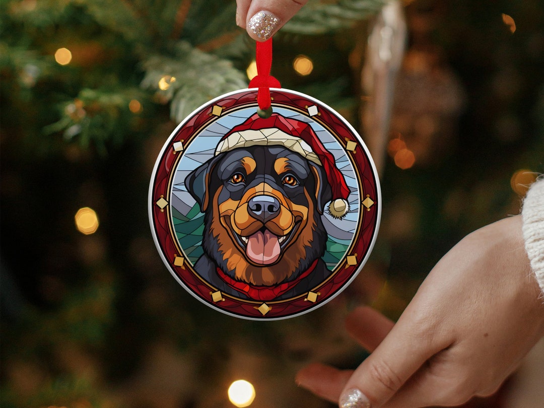 Rottweiler Christmas Ornament: Stained Glass Dog Design - Etsy