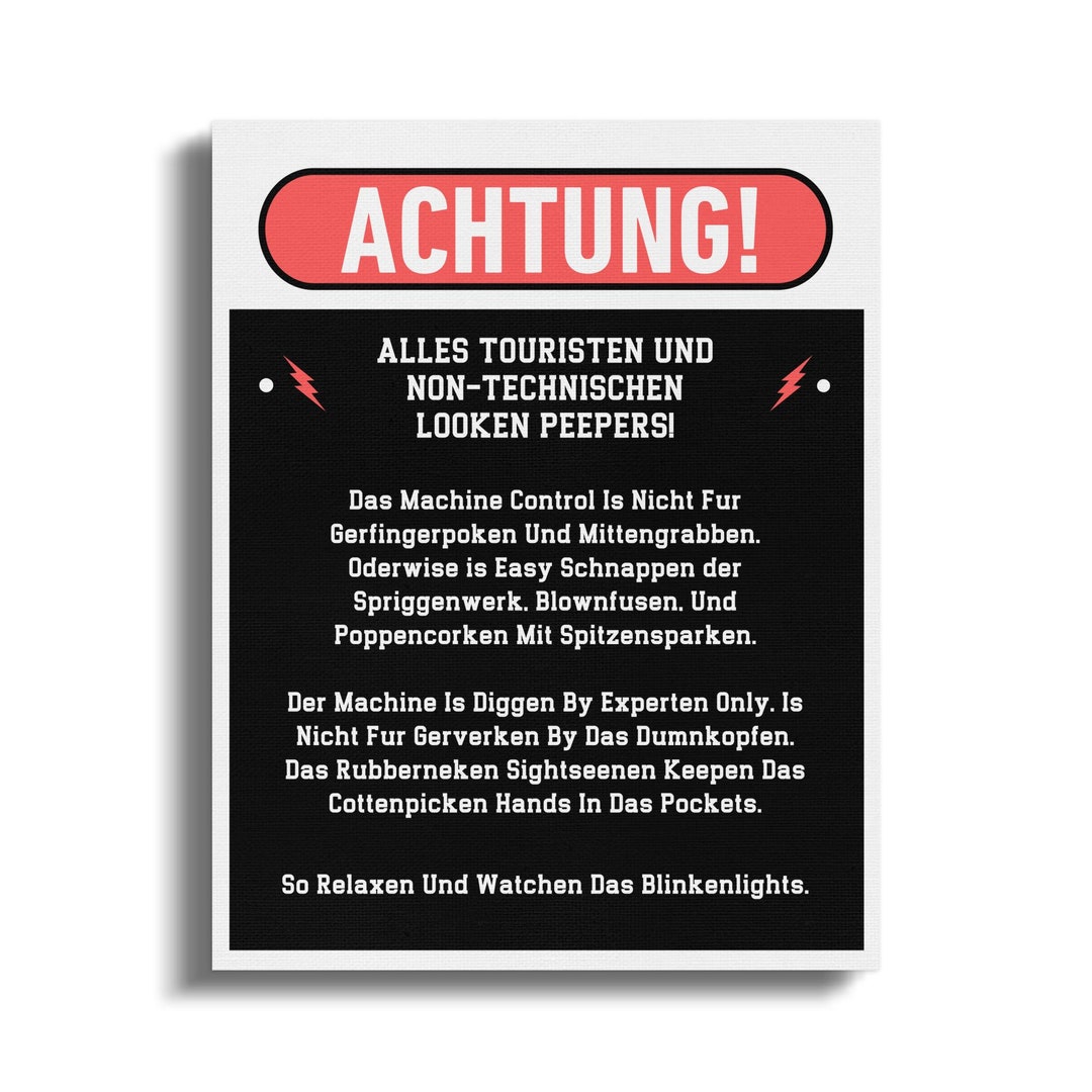 Humorous Picture Wall Art for Computer Geeks - Achtung! Warning: Don't ...