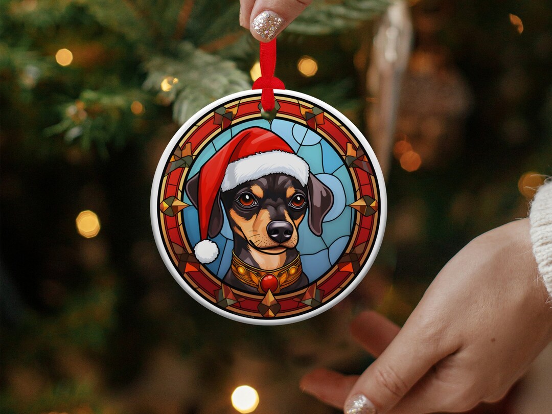 Miniature Pincher Christmas Ornament Stained Glass Dog Ornament ...