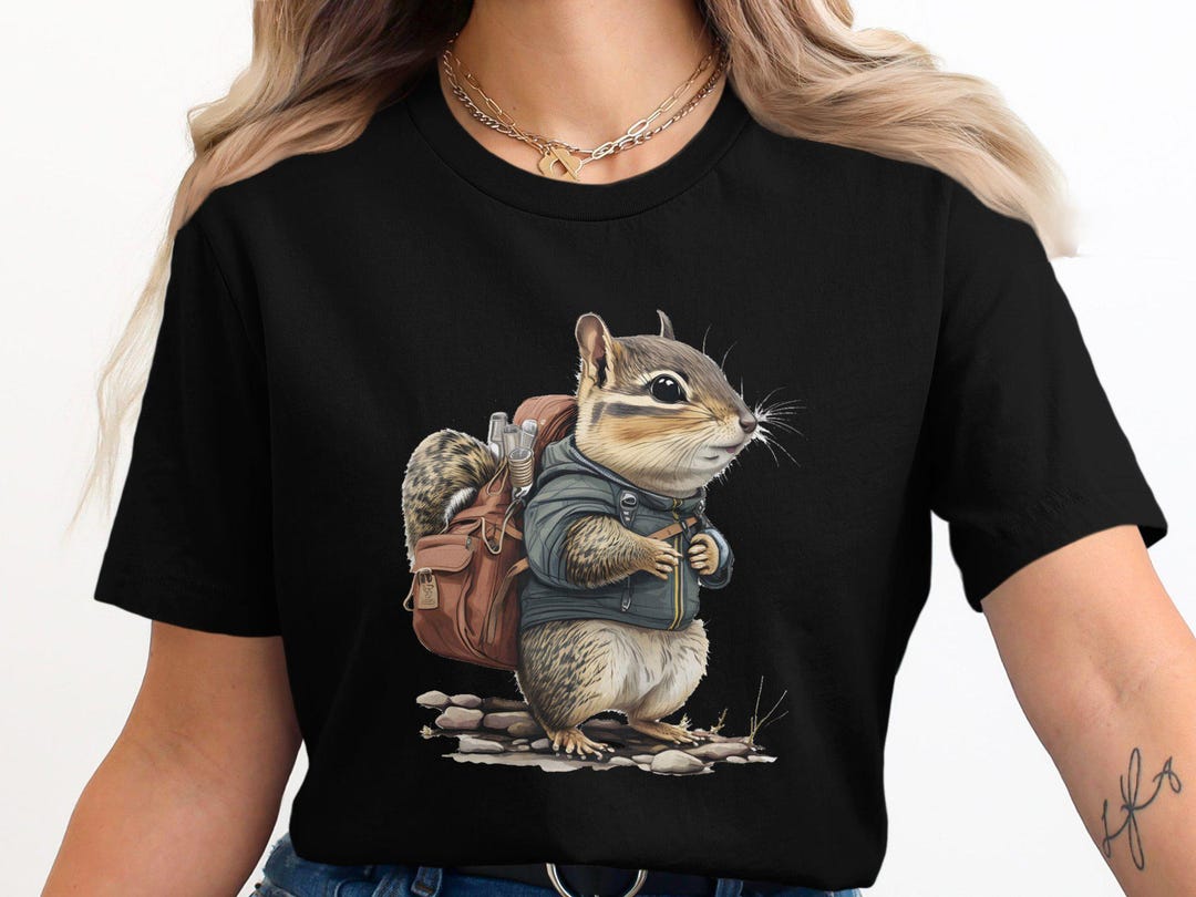 Cute Chipmunk Wearing Backpack, Hiking Chipmunk Shirt, Nature Adventure ...