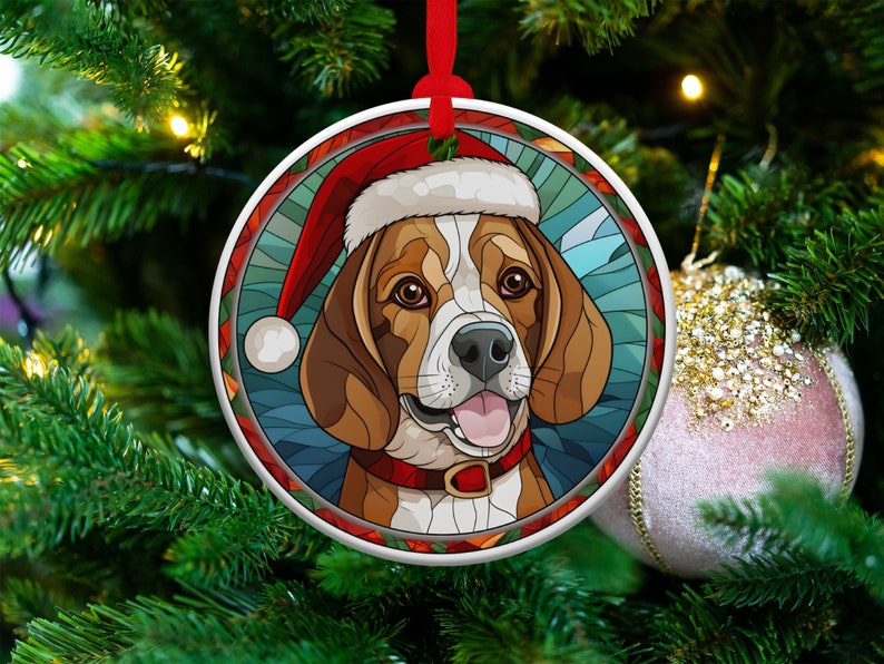 Beagle Christmas Ornament: Stained Glass Dog Ornament, Family Tree ...