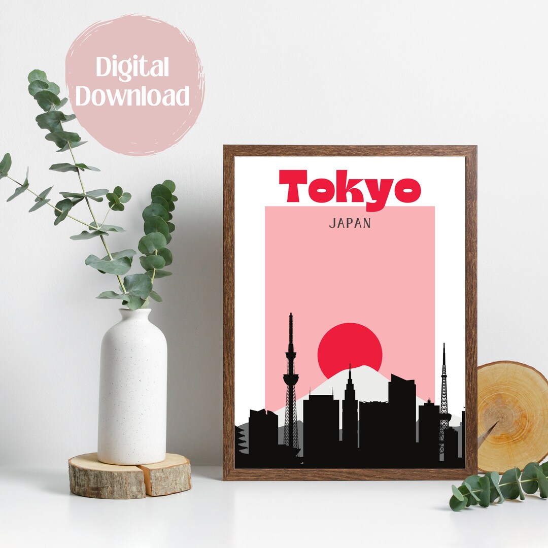 Tokyo Japan Retro Minimalist Digital Print Stunning Art Iconic Landmark ...