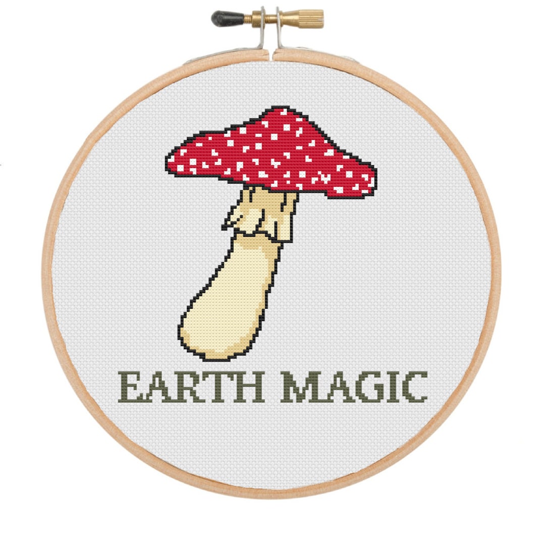 Toadstool Mushroom Cross Stitch Pattern, Earth Magic Sewing Design, Fly ...
