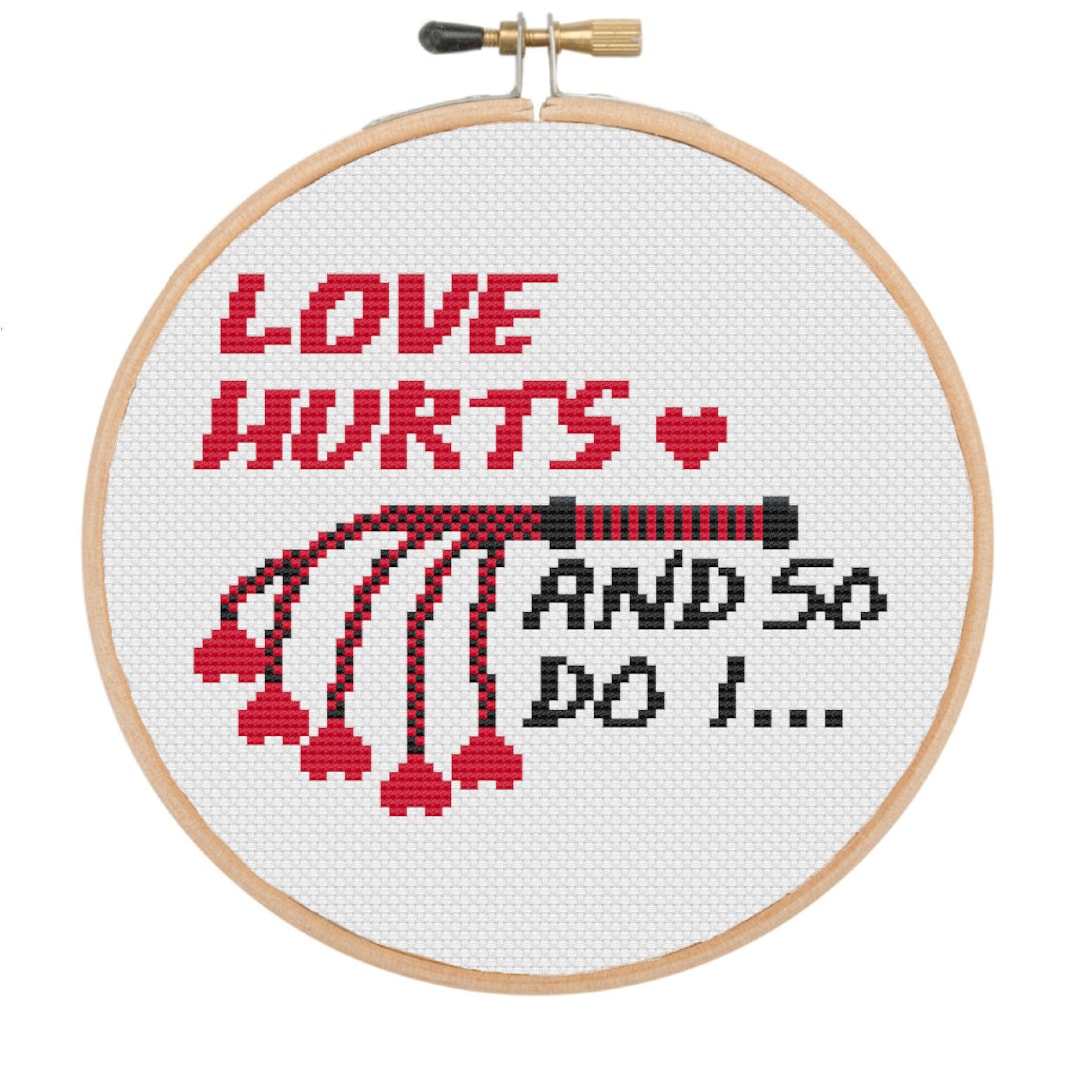 Love Hurts Kinky Cross Stitch Pattern, Heart Flogger Embroidery, Cute ...