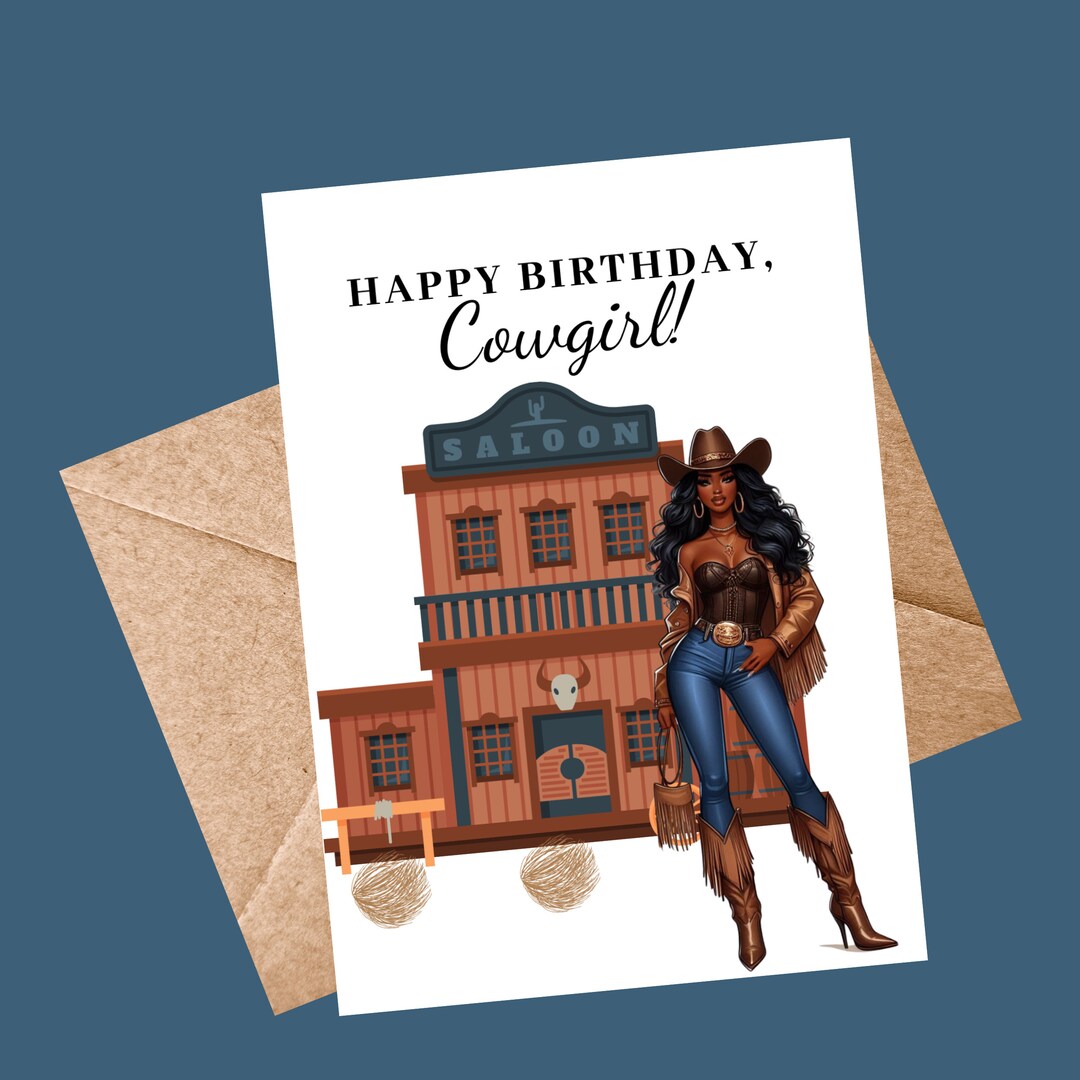 African American Cowgirl Greeting Card Rustic Western Theme 5x7 Message ...
