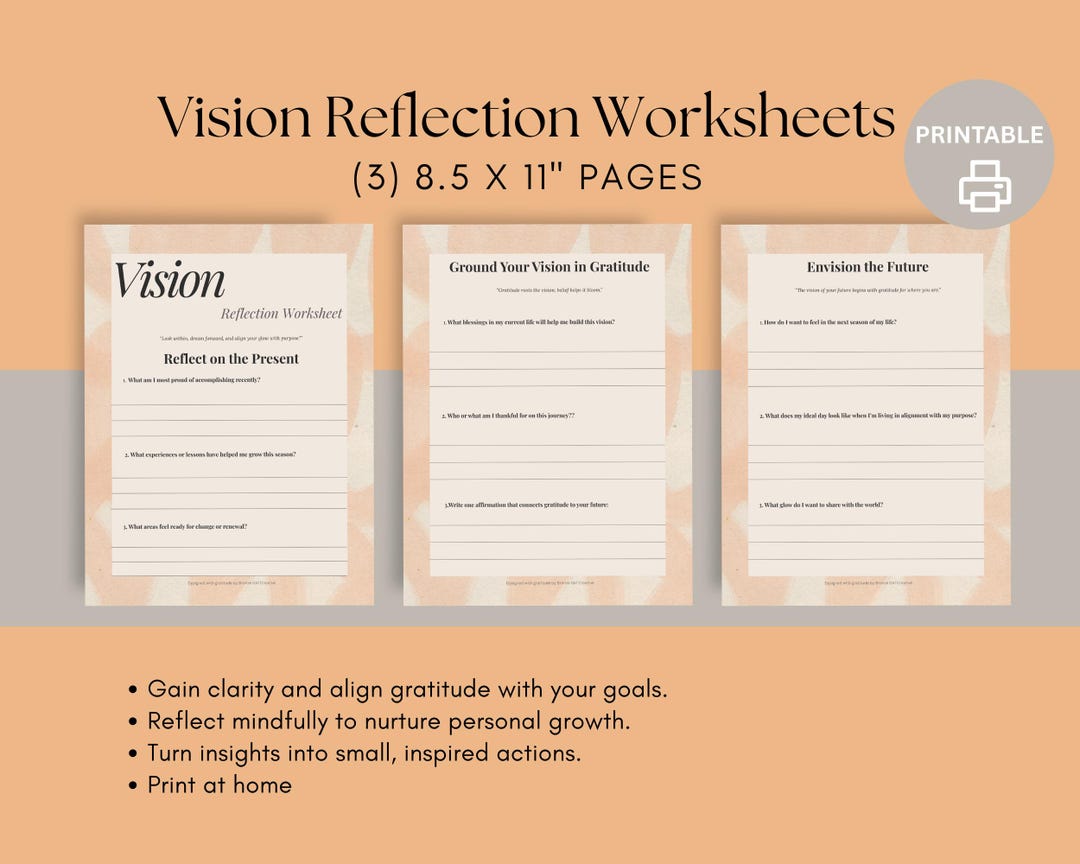 Vision Reflection Worksheet : Printable Self-discovery Journal Pages ...
