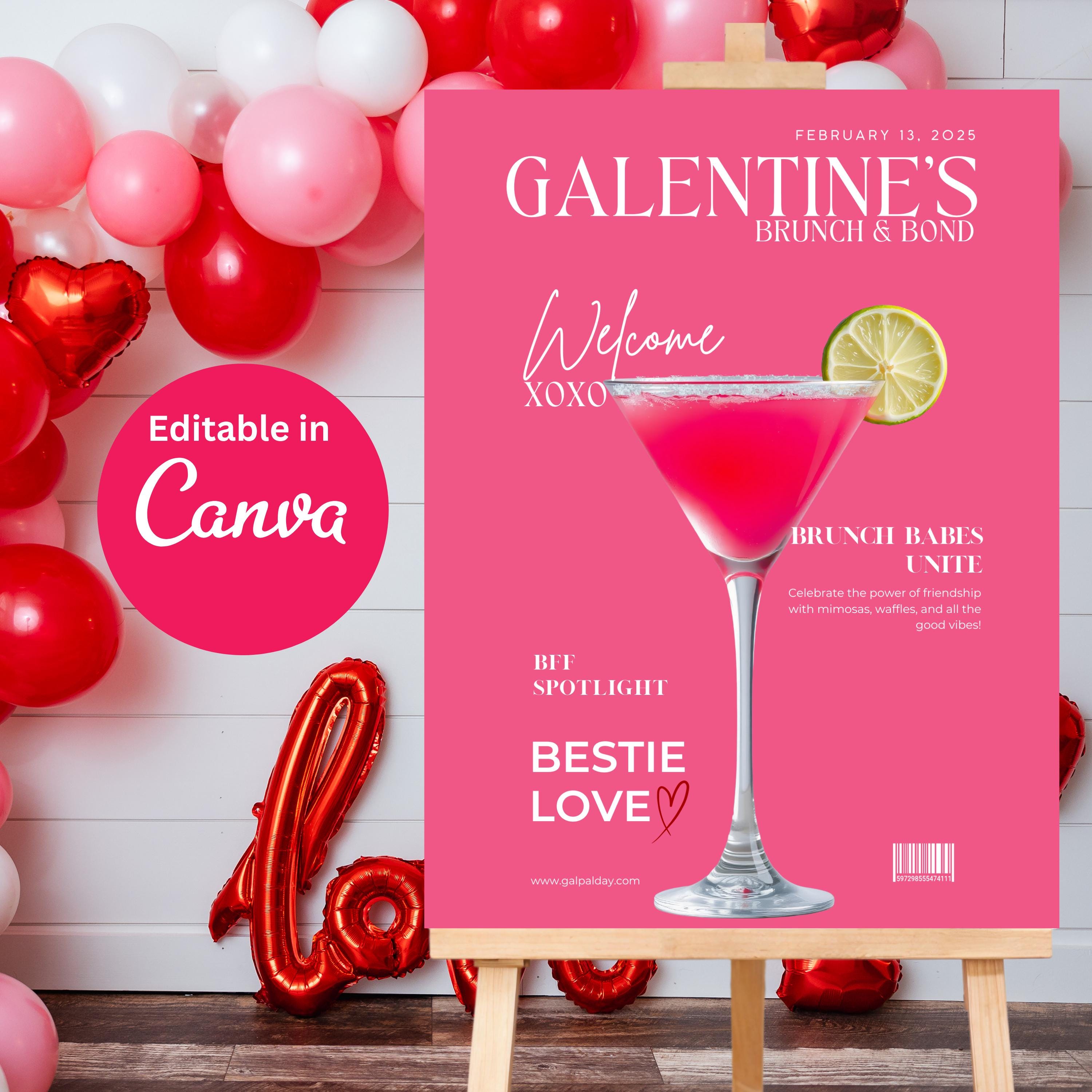 Editable Galentines Day Welcome Sign Printable Party Sign Digital ...