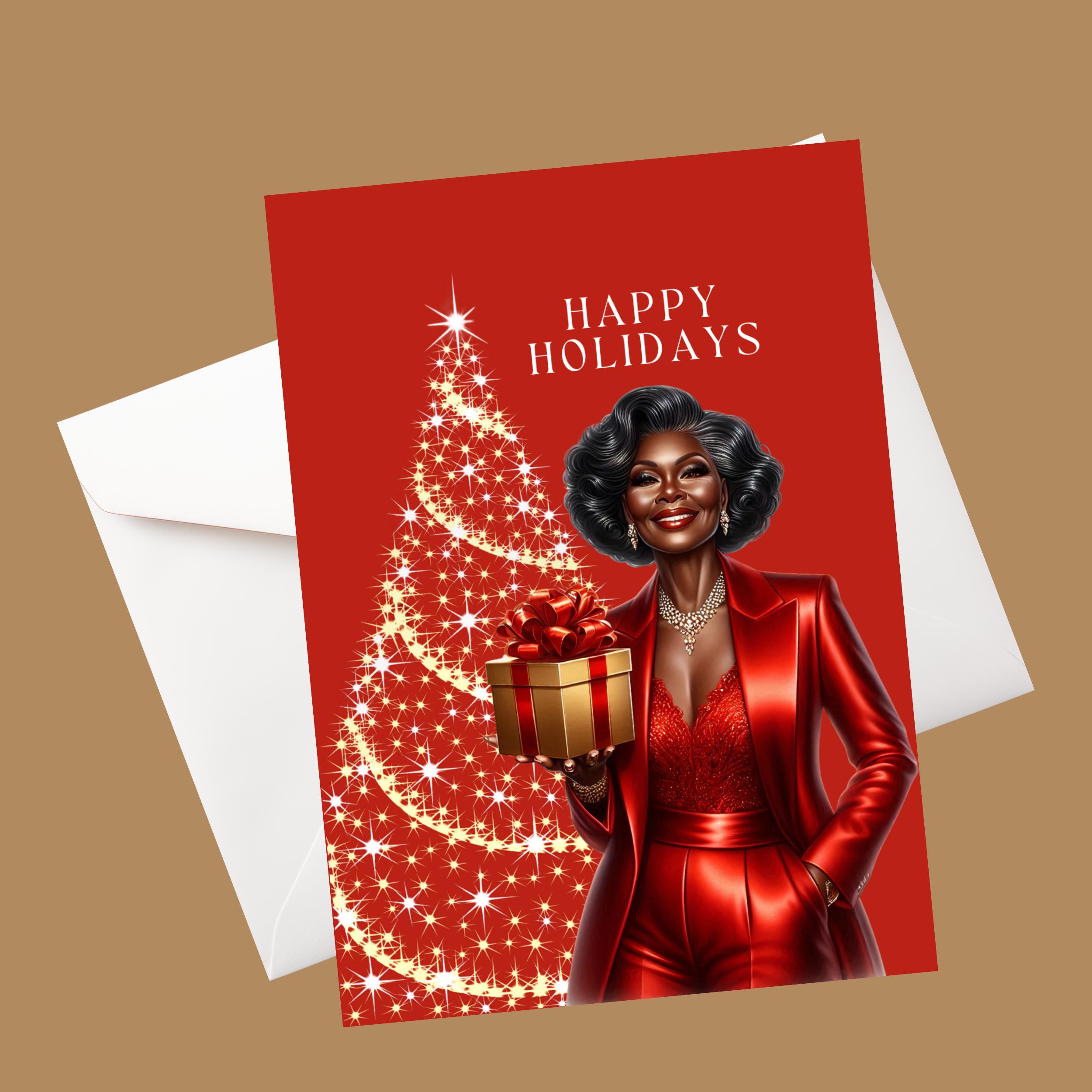 Elegant Happy Holidays Cards Black Woman Christmas Cards African ...