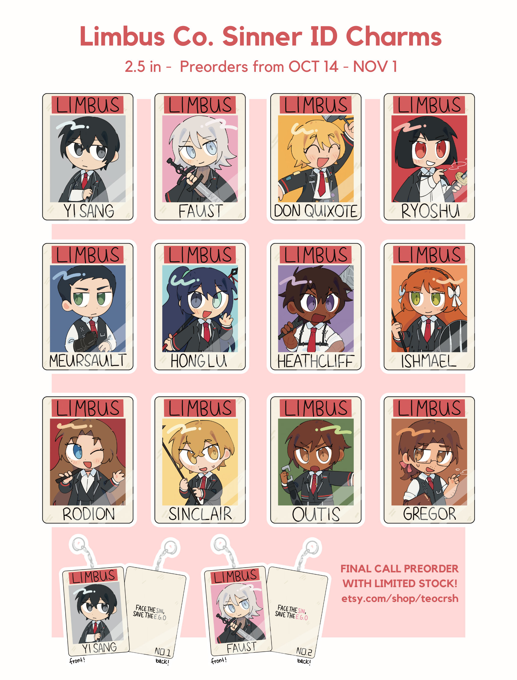 Limbus Company Sinner ID Acrylic Charms - Etsy