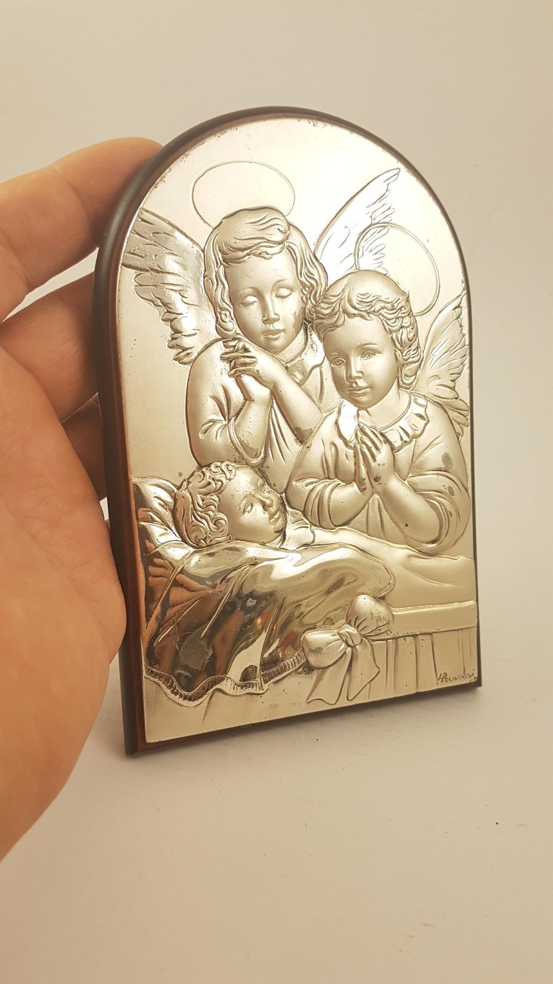 Picture Guardian Angels With Baby Silver Art by LEADER ARGENTI Italy - Etsy