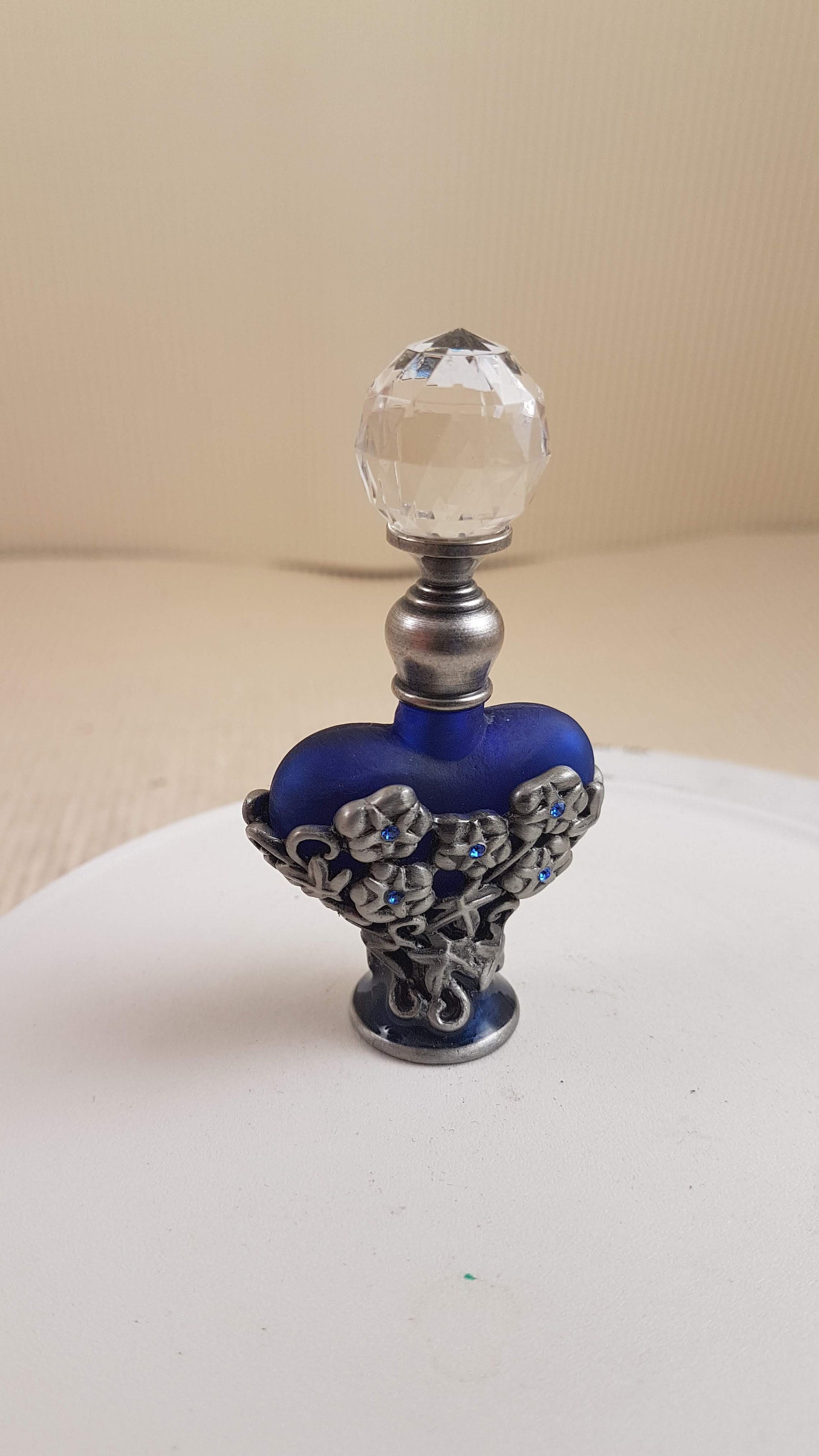 Satin Glass Perfume Bottle Colbalt Blue With Metal Design - Etsy
