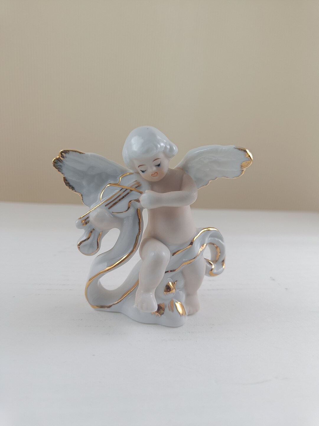 Vintage Antique Mini Cherub Figurine Angel Playing Music - Etsy