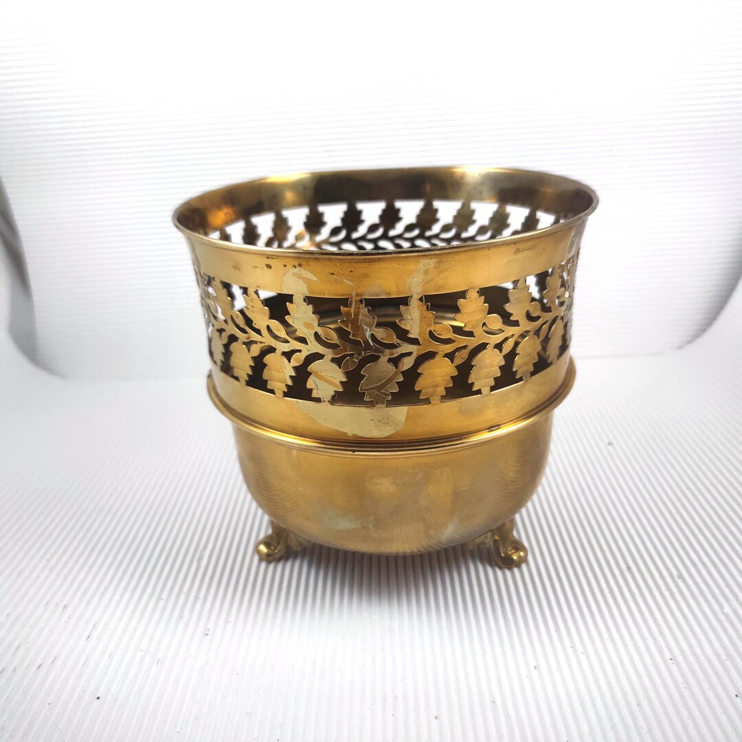 Footed Bronze Plant Pot With Pierced Lace Edge: Traditional Decor ...