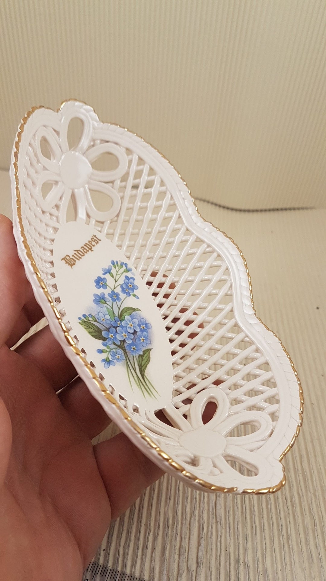 Vintage Amadeus Porcelain Lace Oval Woven Star Blue Floral Dish Made in ...