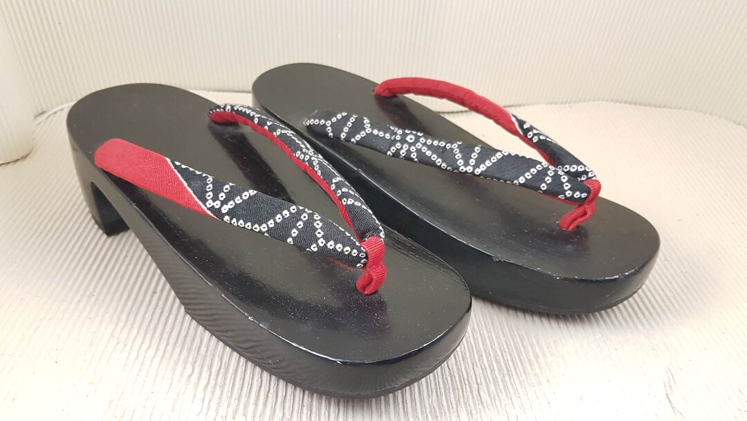 Vintage Japanese Setta Women's Sandals Black Sakura Pattern Japan Shoes ...