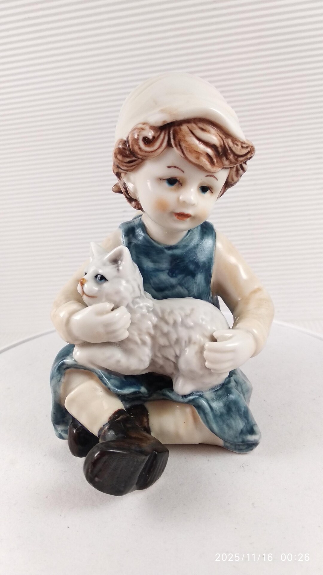 Vintage 1970s Germany Statue Figurine Girl With Kitten Blue Dressed - Etsy