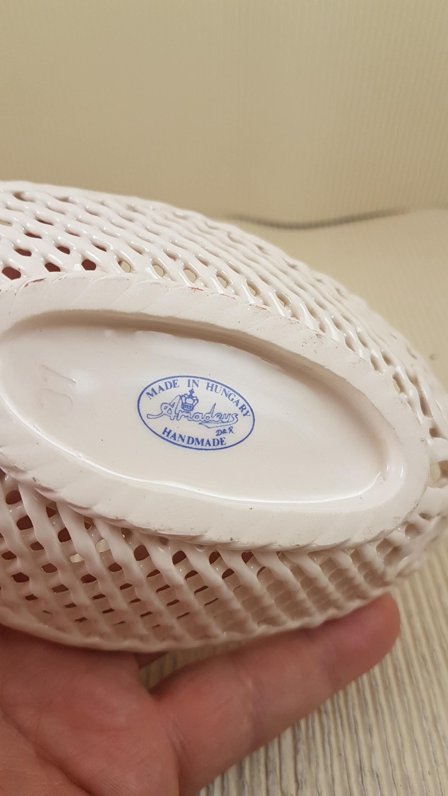 Vintage Amadeus Porcelain Lace Oval Woven Star Blue Floral Dish Made in ...
