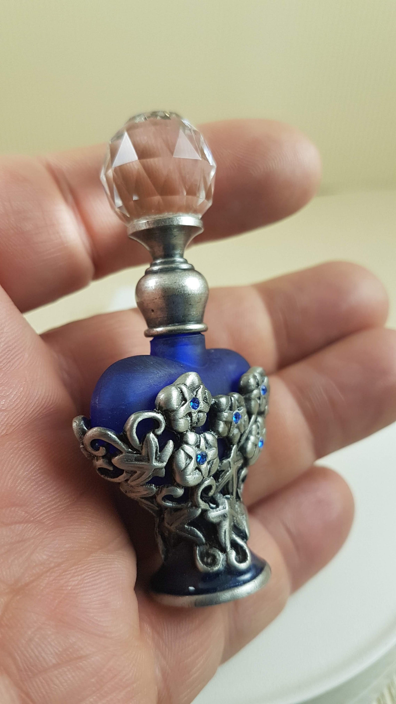Satin Glass Perfume Bottle Colbalt Blue With Metal Design - Etsy