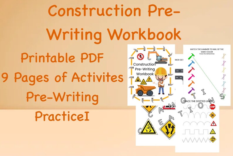 Construction Pre-writing Workbook, Writing Practice Workbook for ...