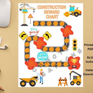 Construction Reward Chart for Kids, Printable Behaviour Chart, PDF ...