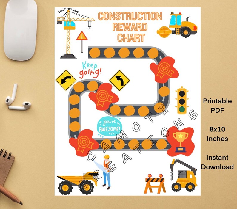 Construction Reward Chart for Kids, Printable Behaviour Chart, PDF ...
