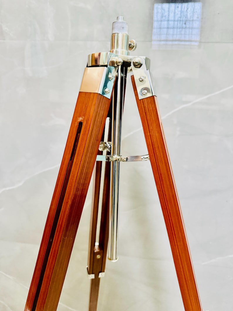 Vintage Wooden Tripod Stand | Nautical Floor Decor | Adjustable Brown ...