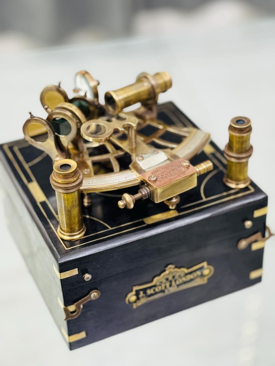 Antique Brass Sextant & Compass Set in Wood Box – Nautical Maritime ...