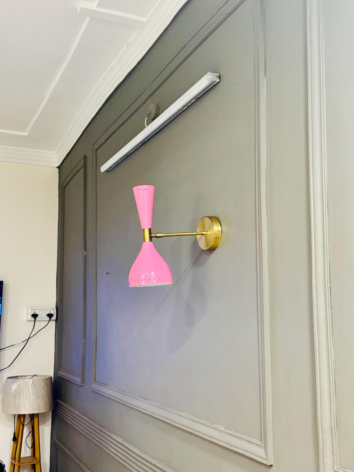 Pink Brass Wall Sconce, Mid Century Modern Lamp, Mauve Magenta Shade - Etsy