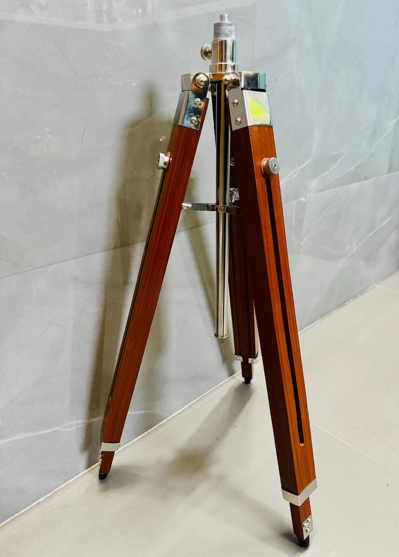 Vintage Wooden Tripod Stand | Nautical Floor Decor | Adjustable Brown ...