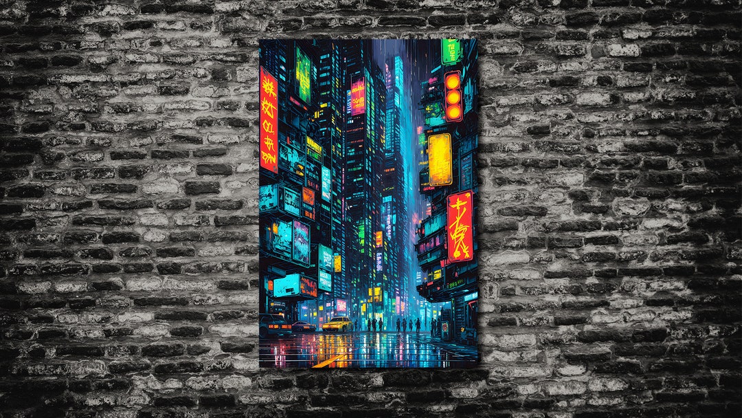 Digital Wall Art File — Cyberpunk City Street Oil Painting, Printable ...