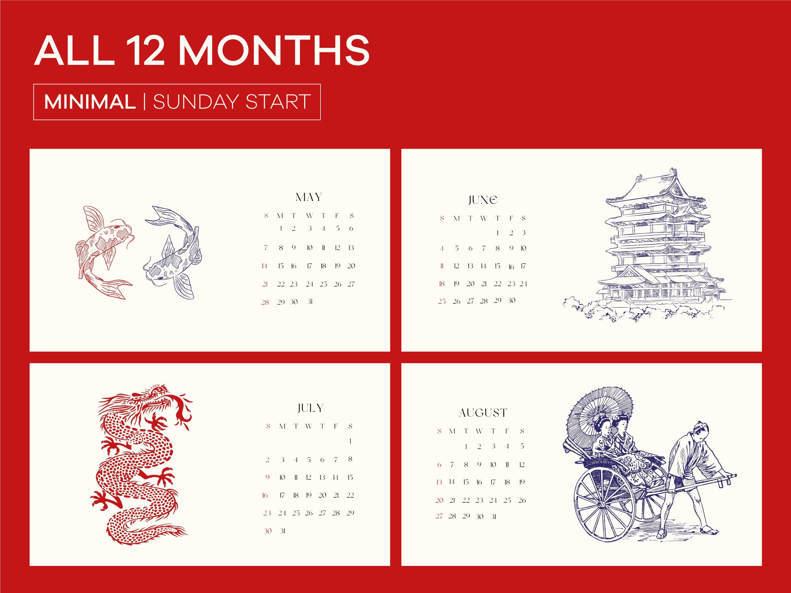 2023 Printable & Fillable Monthly Calendar Asian Minimalist - Etsy