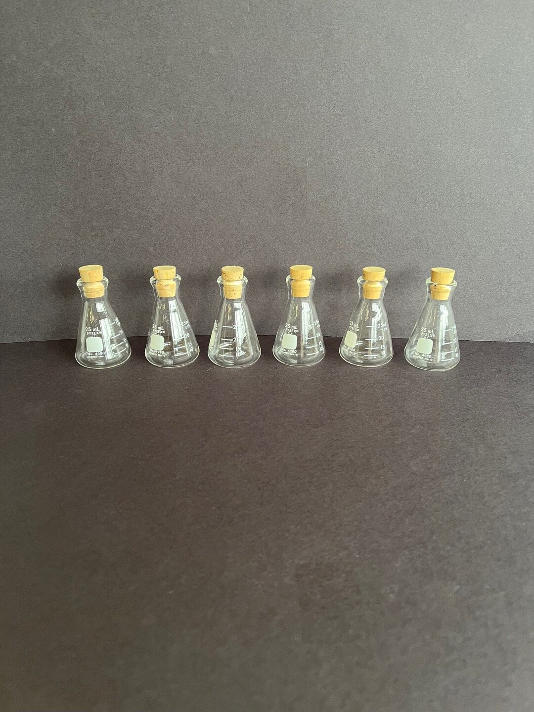 Set of Six 25 Ml Pyrex Glass Erlenmeyer Flasks With Cork Stoppers - Etsy