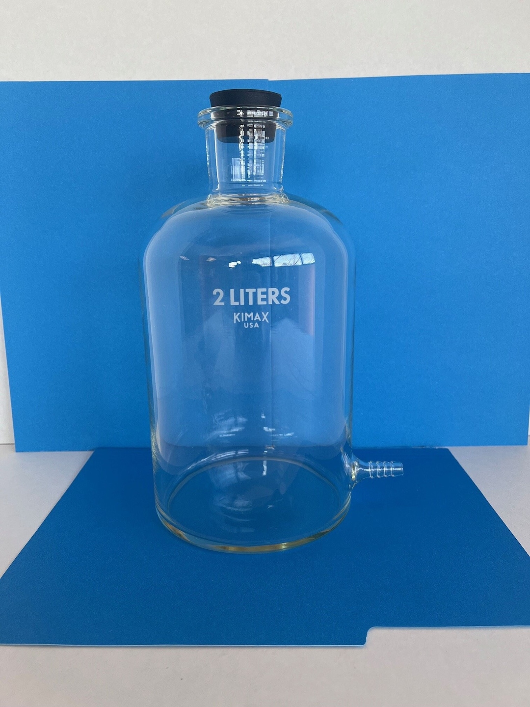 2 Liter Kimax Glass Aspirator Bottle With Bottom Drain and Rubber ...