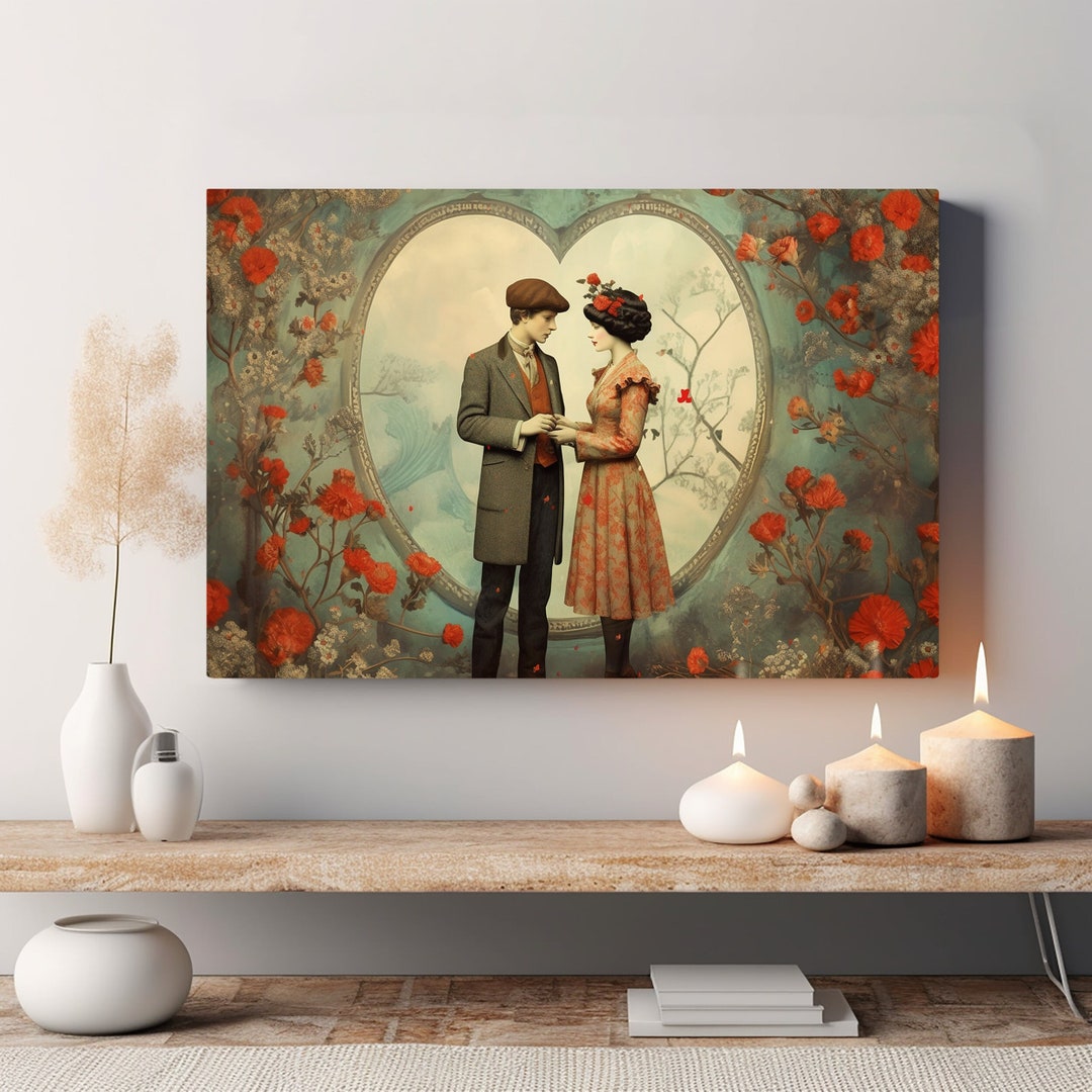 Victorian Vintage Style Lovers on Canvas Print, Romantic Setting ...