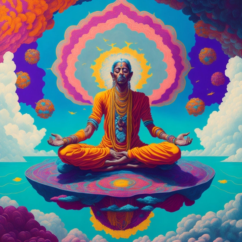 Psychedelic Meditating Man - AI Digital Print - Etsy