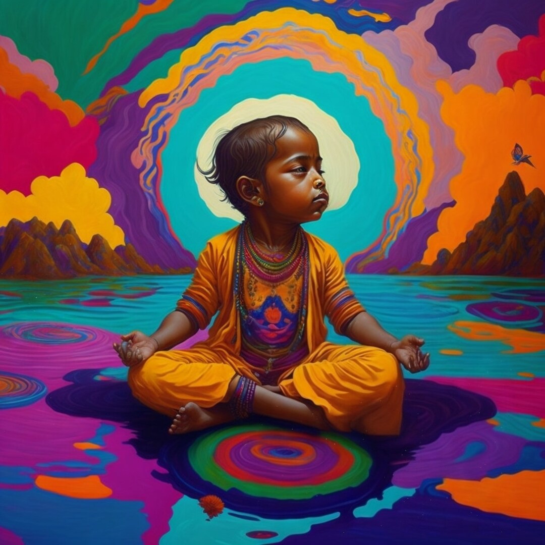 Psychedelic Meditating Boy - AI Digital Print - Etsy