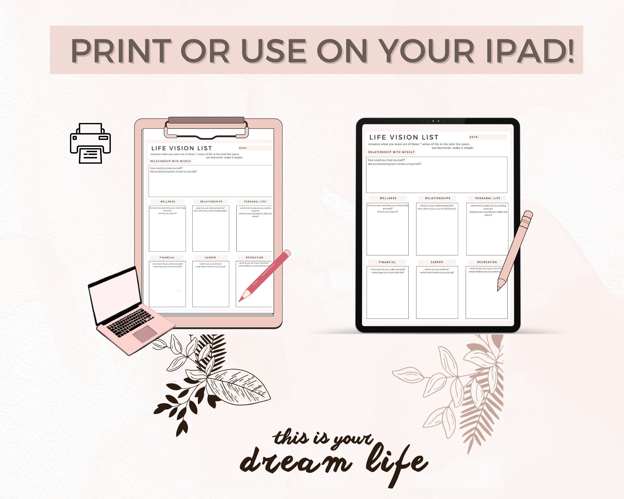 2024 Vision Board Journal Life Vision List Pdf, Future Self Vision ...