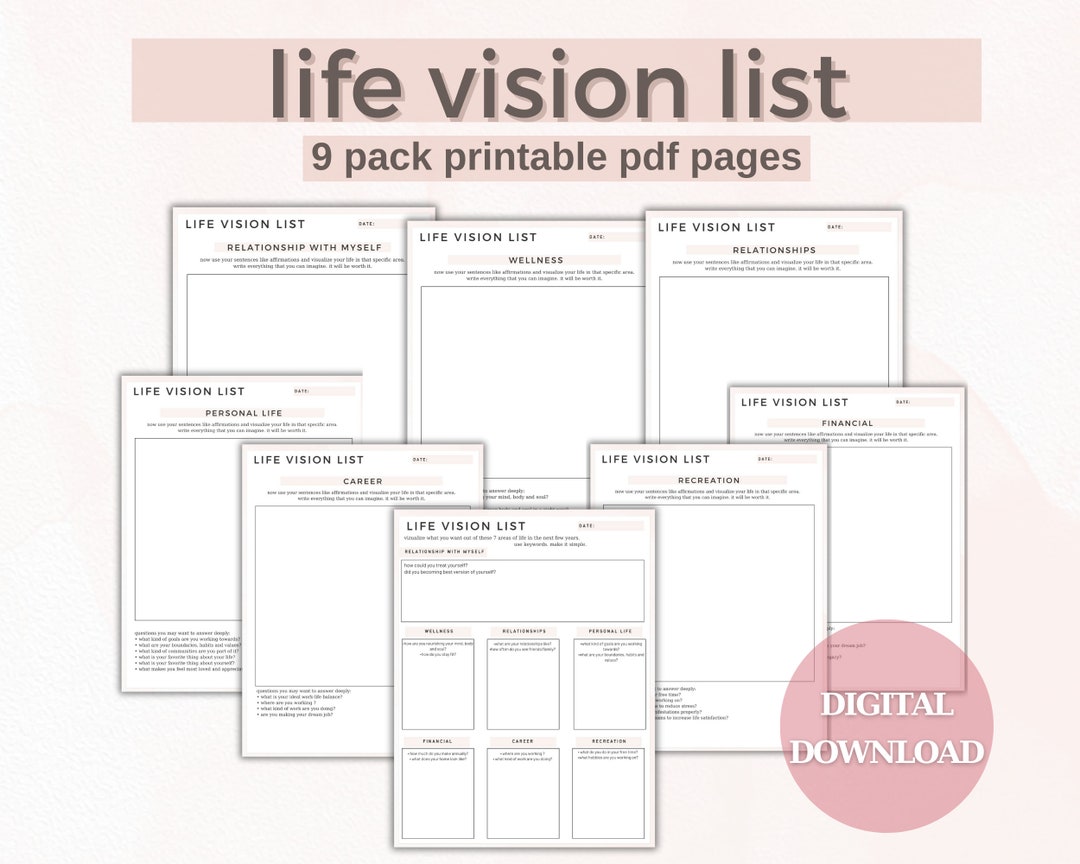 2025 Vision Board Journal Life Vision List Pdf, Future Self Vision ...