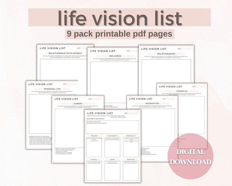 2025 Vision Board Journal Life Vision List Pdf, Future Self Vision ...