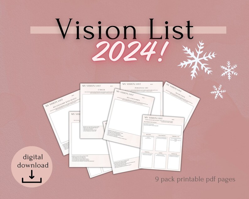 2024 Manifestation Journal Worksheet Life Vision List Pdf, Vision Board ...