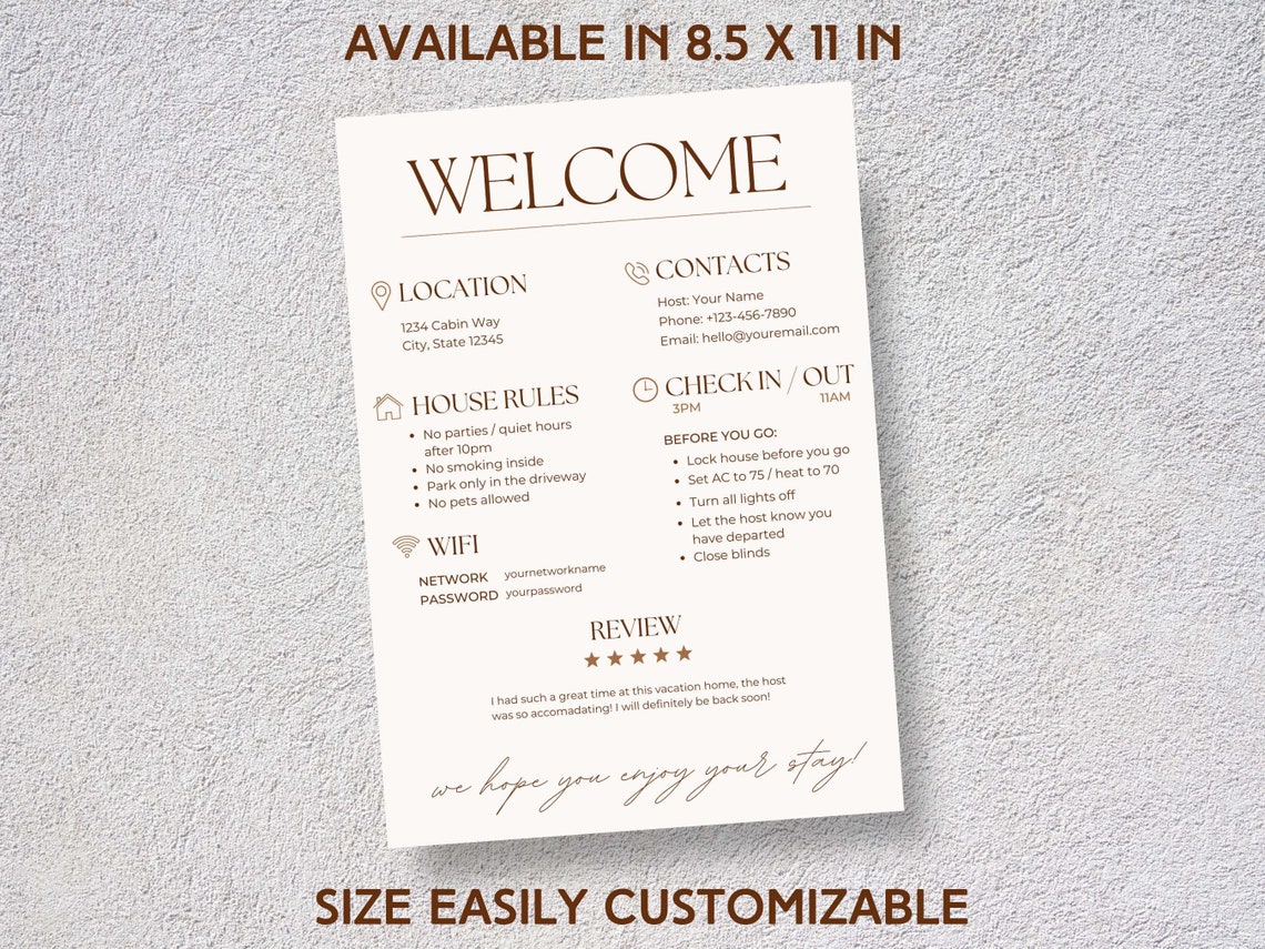 Welcome Sign Template for Airbnb Hosts, VRBO Welcome, Vacation Rental ...