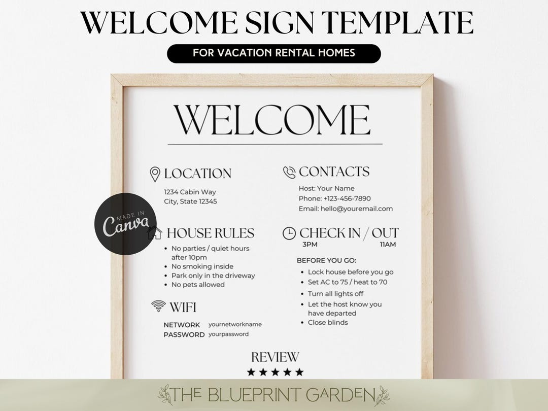 Welcome Sign Template for Airbnb Hosts, VRBO Welcome, Vacation Rental ...